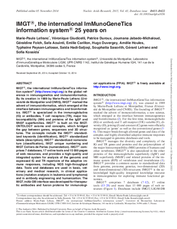(PDF) the international ImMunoGeneTics information system: the reference in immunoinformatics