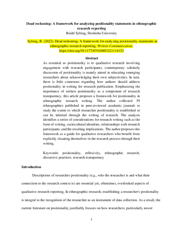 (PDF) Dead reckoning: A framework for analyzing positionality ...