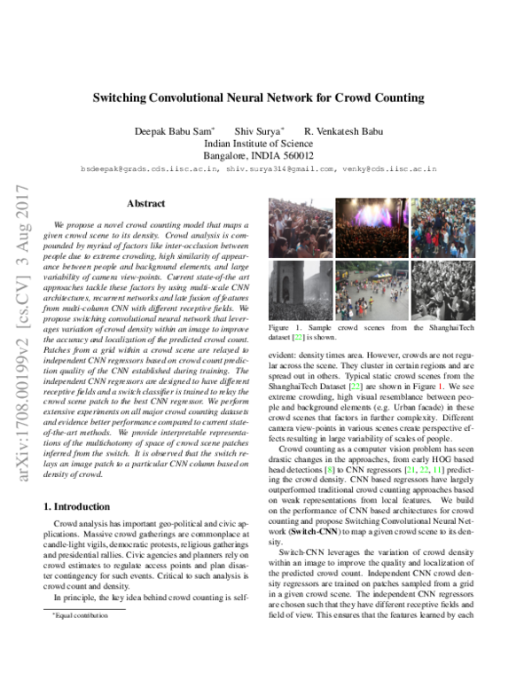 (PDF) Switching Convolutional Neural Network for Crowd Counting