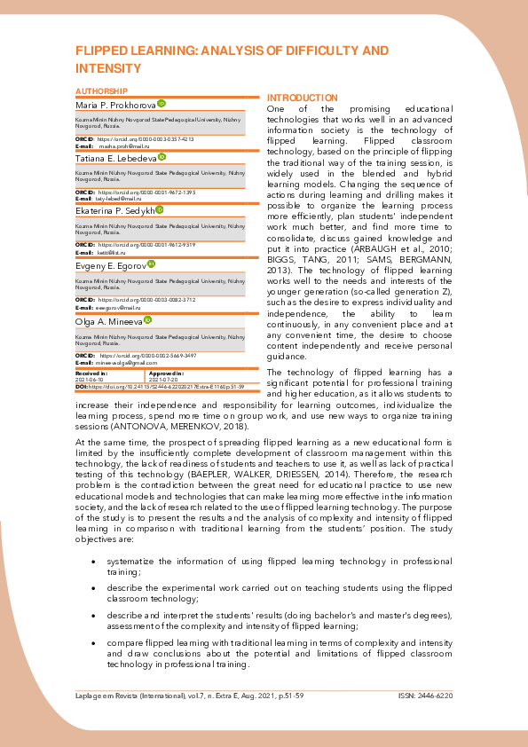 (PDF) Flipped learning: analysis of difficulty and intensity