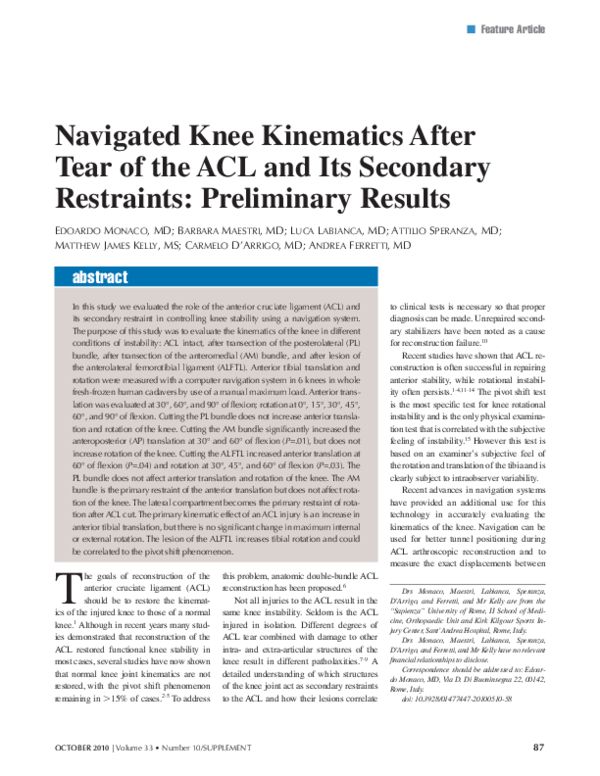 (PDF) Knee Kinematics Post-ACL Tear and Restraints