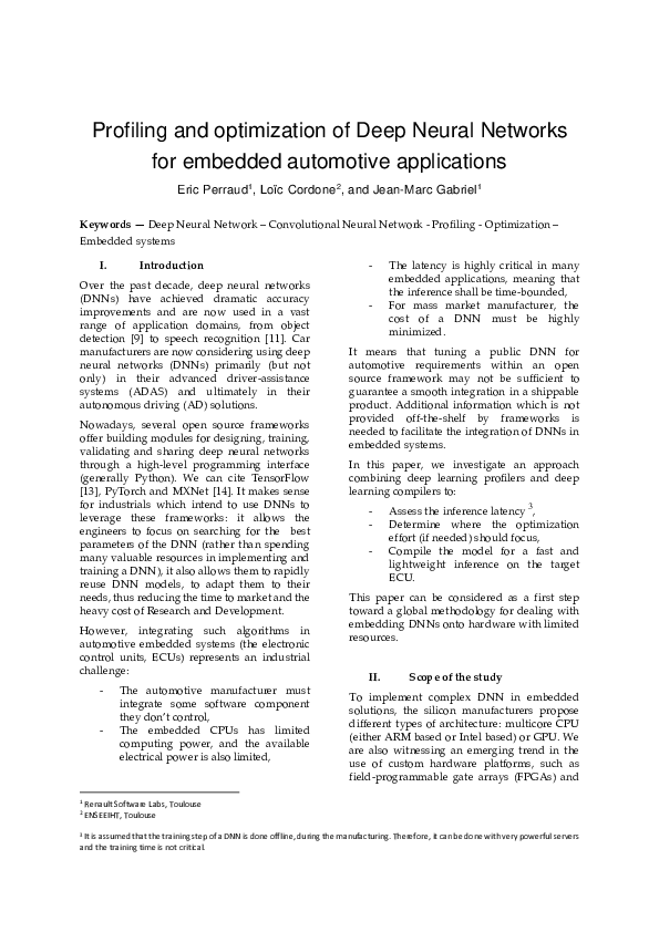 (PDF) Profiling and optimization of Deep Neural Networks for embedded automotive applications