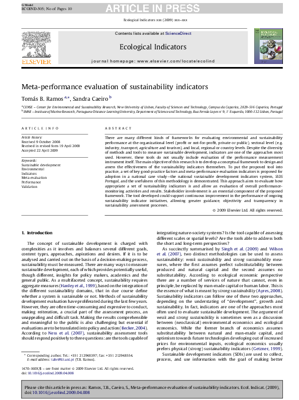 (PDF) Meta-performance evaluation of sustainability indicators