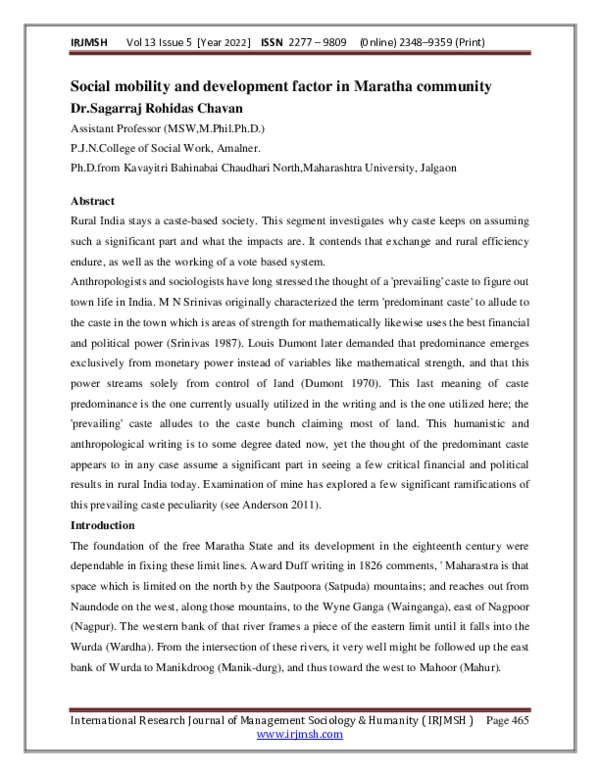 (PDF) Social mobility and development factor in Maratha community
