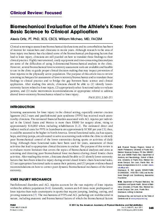 (PDF) Biomechanical Evaluation of the Athlete's Knee: From Basic ...