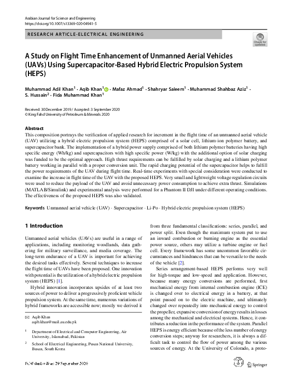 (PDF) A Study on Flight Time Enhancement of Unmanned Aerial Vehicles (UAVs) Using Supercapacitor ...