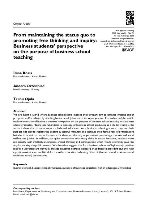 (PDF) From maintaining the status quo to promoting free thinking and ...