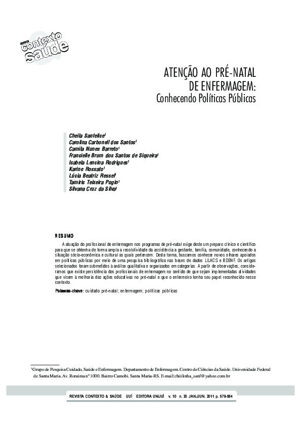 (PDF) ATENÇÃO AO PRÉ-NATAL DE ENFERMAGEM: Conhecendo Políticas Públicas ...