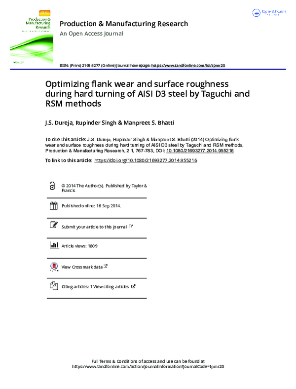 (PDF) Optimizing flank wear and surface roughness during hard turning of AISI D3 steel by ...