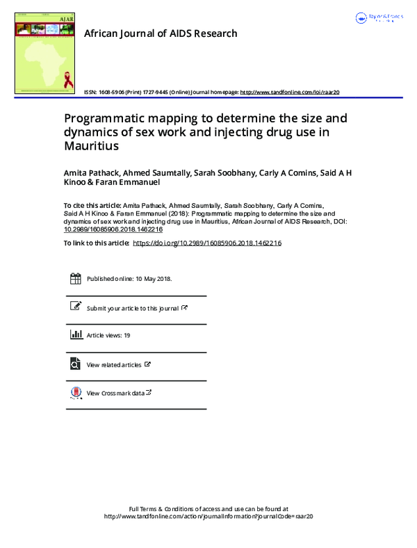 Pdf Programmatic Mapping To Determine The Size And Dynamics Of Sex Work And Injecting Drug Use 