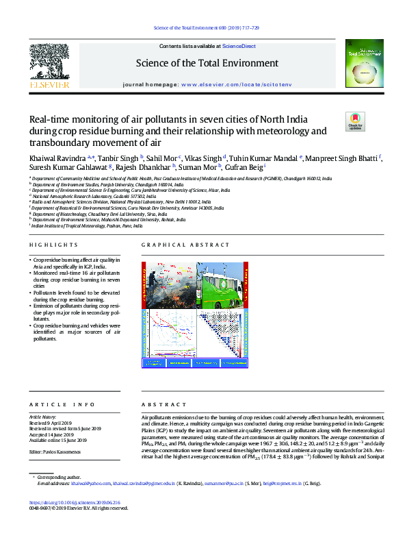 (PDF) Real-time monitoring of air pollutants in seven cities of North India during crop residue ...