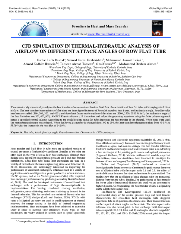Pdf Cfd Simulation In Thermal Hydraulic Analysis Of Airflow On Different Attack Angles Of Row