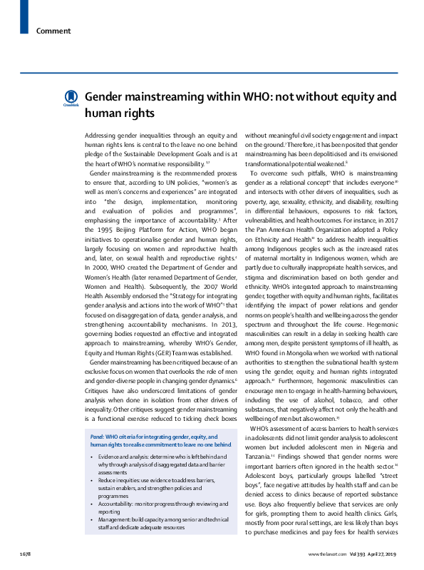 (PDF) Gender mainstreaming within WHO: not without equity and human rights