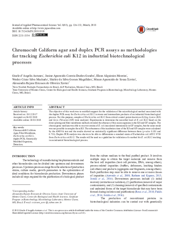(PDF) Chromocult Coliform agar and duplex PCR assays as methodologies for tracking Escherichia ...
