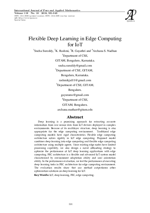 (PDF) Flexible Deep Learning in Edge Computing for IoT | sneha sureddy - Academia.edu