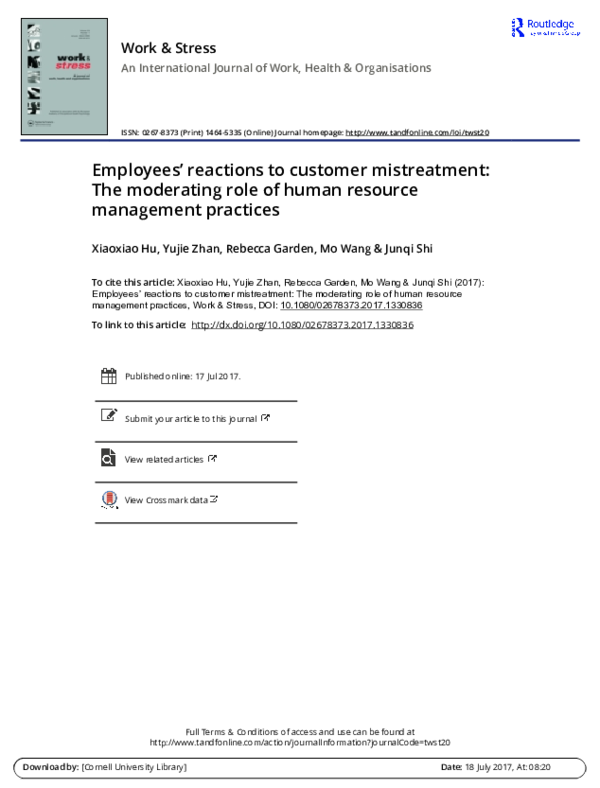 (PDF) Employees’ reactions to customer mistreatment: The moderating ...