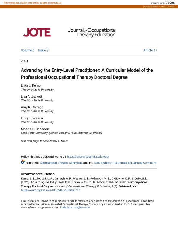(PDF) Advancing the Entry-Level Practitioner: A Curricular Model of the ...