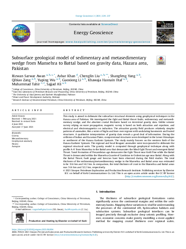 (PDF) Subsurface geological model of sedimentary and metasedimentary wedge from Mansehra to ...