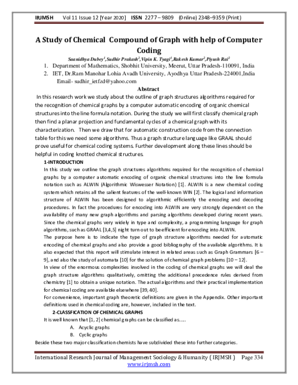(PDF) A Study of Chemical Compound of Graph with help of Computer Coding