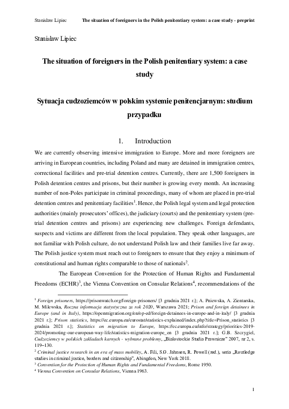 (PDF) The situation of foreigners in the Polish penitentiary system: a case study