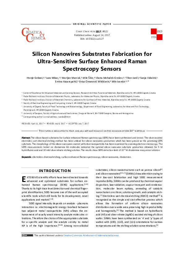 (PDF) Silicon Nanowires Substrates Fabrication for Ultra-Sensitive ...