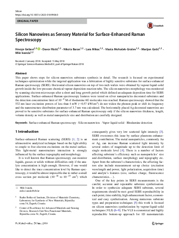 (PDF) Silicon Nanowires as Sensory Material for Surface-Enhanced Raman Spectroscopy