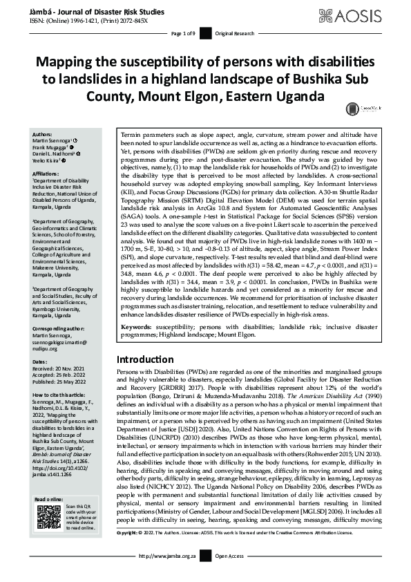 (PDF) Mapping the susceptibility of persons with disabilities to ...