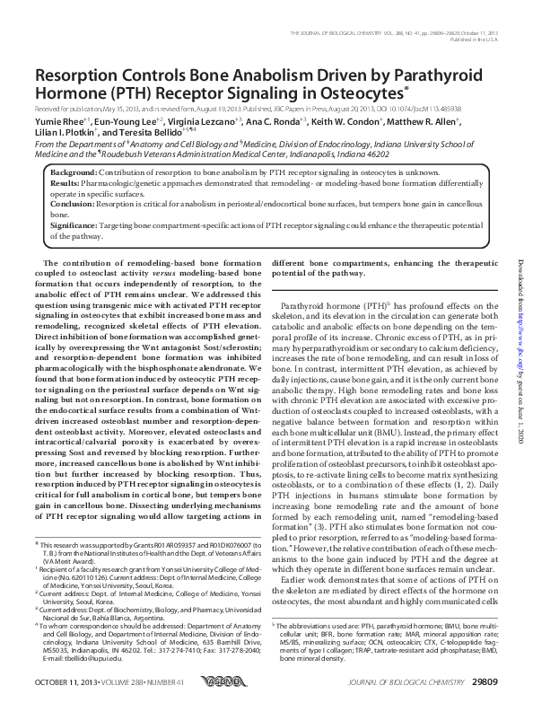 (PDF) Resorption Controls Bone Anabolism Driven by Parathyroid Hormone ...