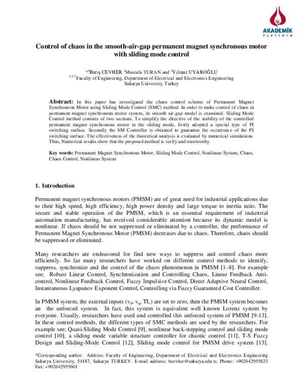 (PDF) Control of chaos in the smooth-air-gap permanent magnet synchronous motor with sliding ...