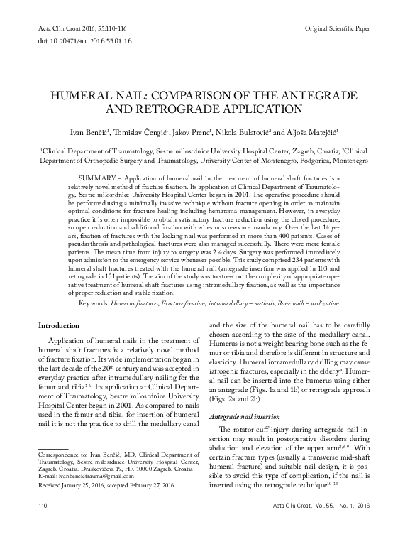 (PDF) Humeral Nail: Comparison of the Antegrade and Retrograde Application