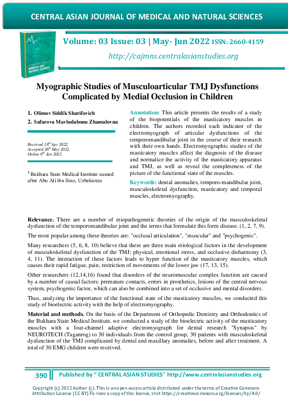 (PDF) Myographic Studies of Musculoarticular TMJ Dysfunctions ...