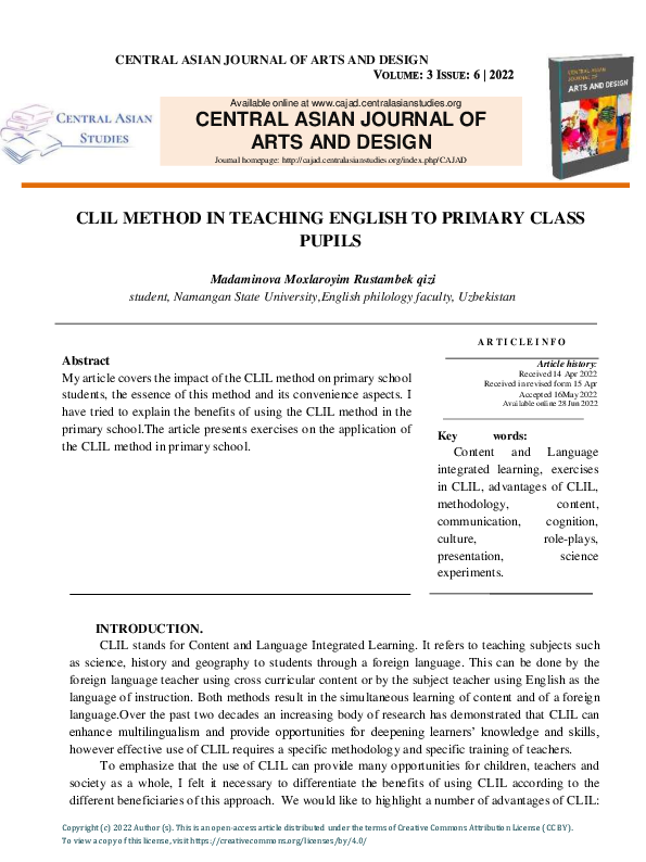 (PDF) CLIL METHOD IN TEACHING ENGLISH TO PRIMARY CLASS PUPILS
