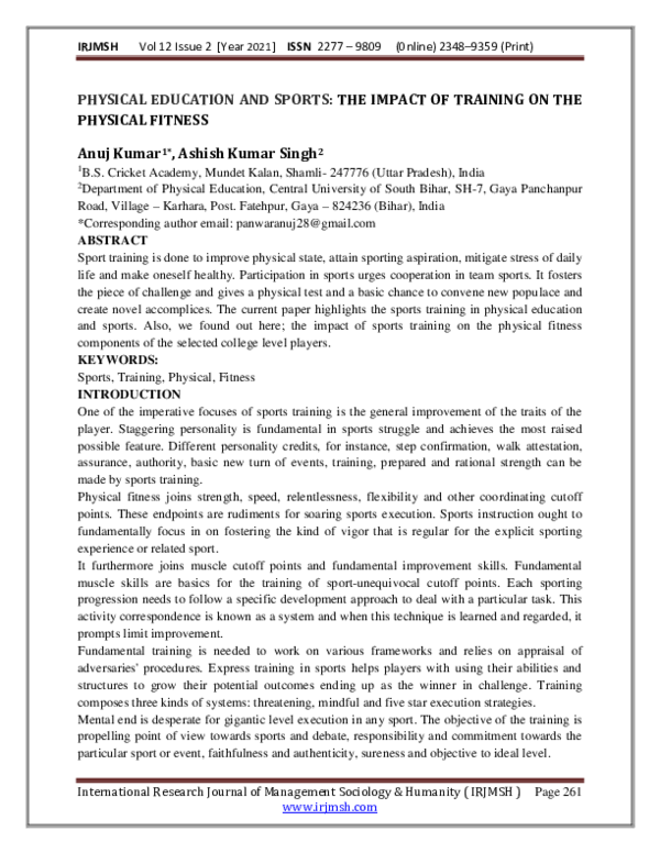 (PDF) PHYSICAL EDUCATION AND SPORTS: THE IMPACT OF TRAINING ON THE ...