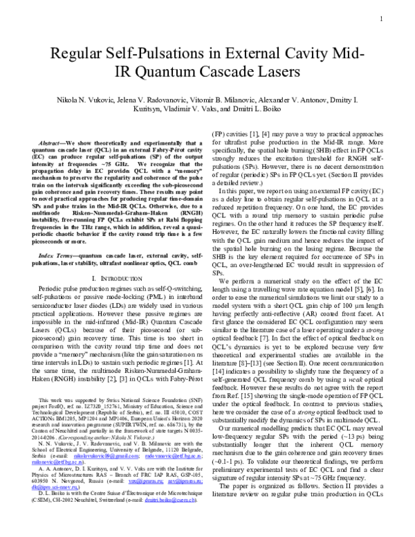 (PDF) Regular Self-Pulsations in External Cavity Mid-IR Quantum Cascade Lasers