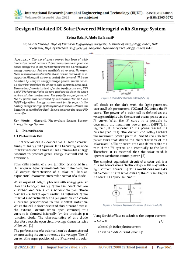 (PDF) Design of Isolated DC Solar Powered Microgrid with Storage System