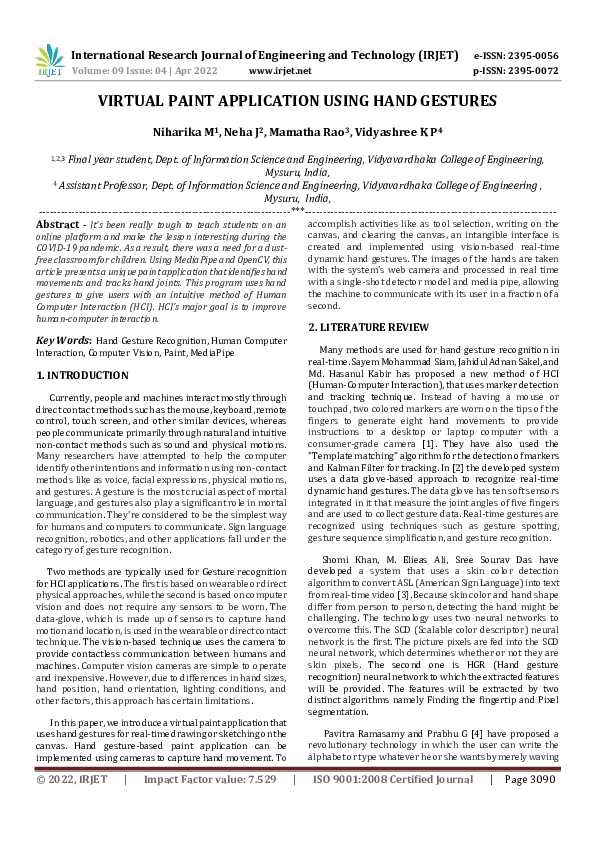 (PDF) VIRTUAL PAINT APPLICATION USING HAND GESTURES