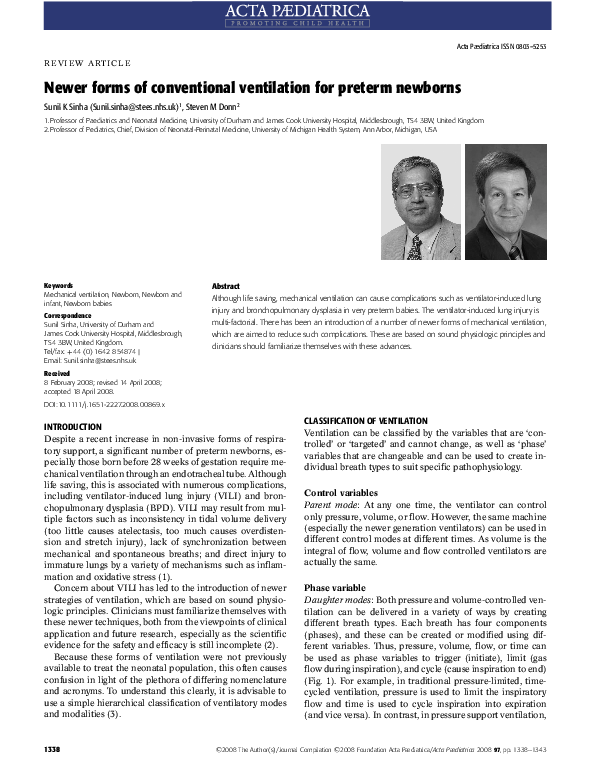 (PDF) Newer forms of conventional ventilation for preterm newborns