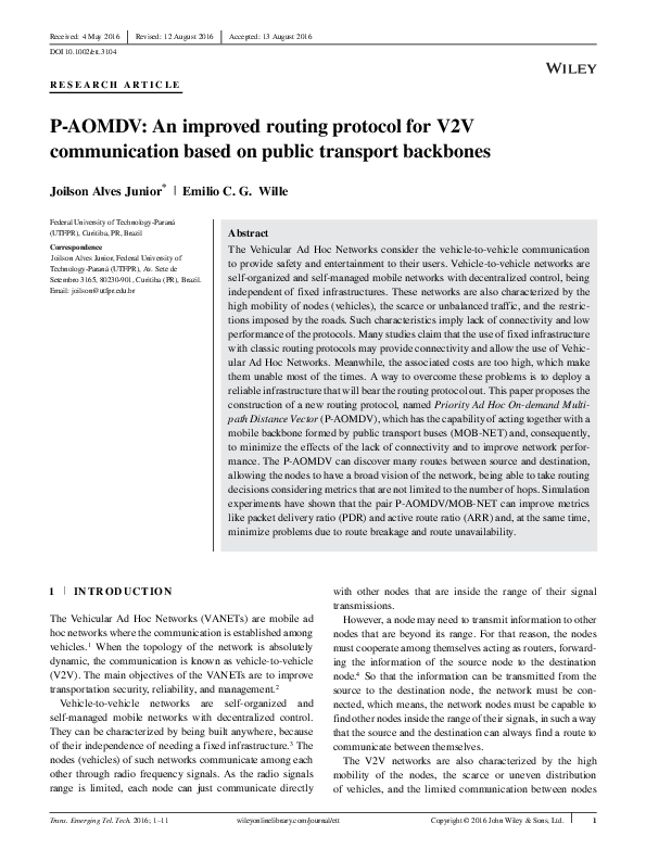 Pdf Enhancing Aomdv Routing Protocol For V2v Communication Eman Shaaban