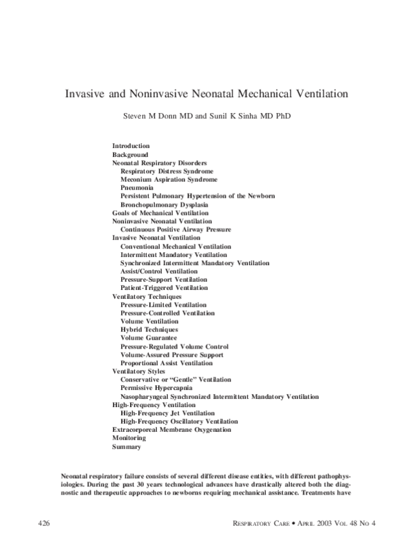 (PDF) Invasive and noninvasive neonatal mechanical ventilation