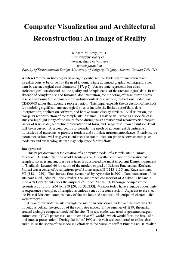 (PDF) Computer Visualization and Architectural Reconstruction : An Image of Reality