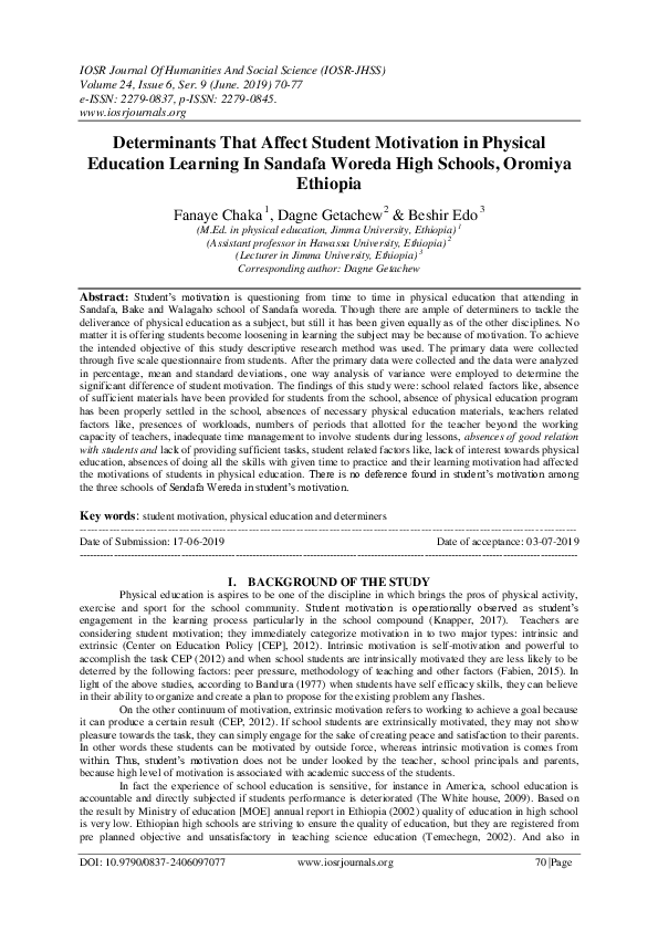 (PDF) Determinants That Affect Student Motivation in Physical Education Learning In Sandafa ...