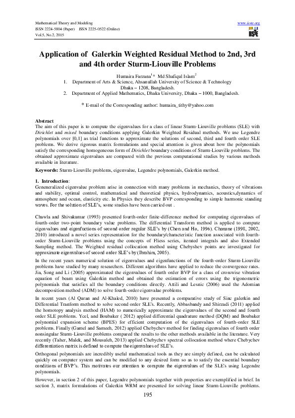 (PDF) Application of Galerkin Weighted Residual Method to 2nd, 3rd and ...