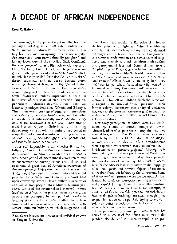 (PDF) A Decade of African Independence