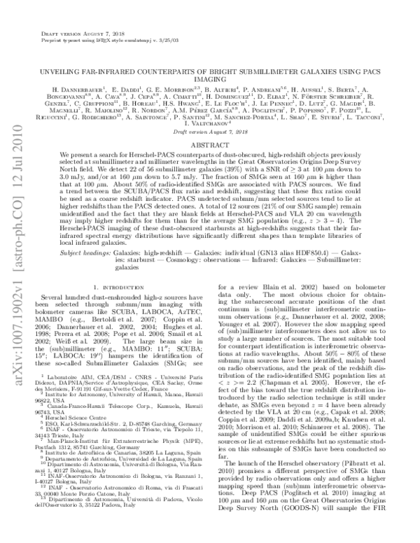 (PDF) Unveiling Far-Infrared Counterparts of Bright Submillimeter ...