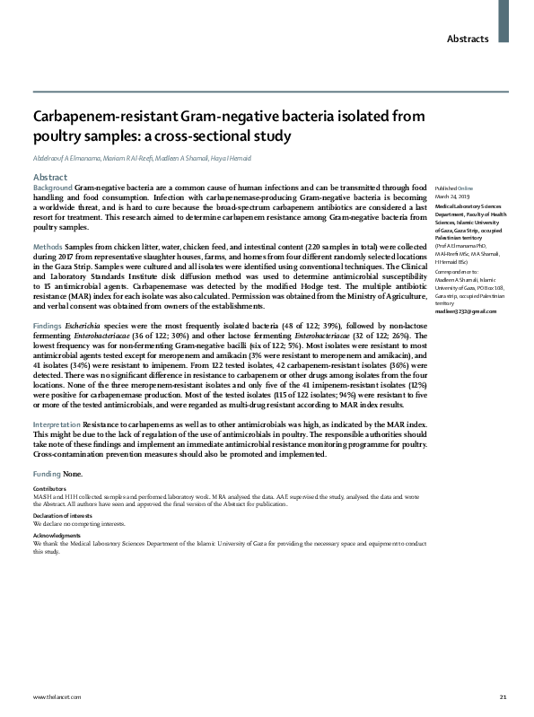 (PDF) Carbapenem-resistant Gram-negative bacteria isolated from poultry ...