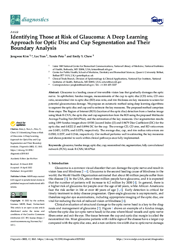 Pdf Identifying Those At Risk Of Glaucoma A Deep Learning Approach For Optic Disc And Cup