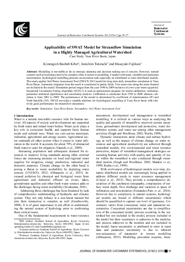(PDF) Applicability of SWAT Model for Streamflow Simulation in a Highly Managed Agricultural ...