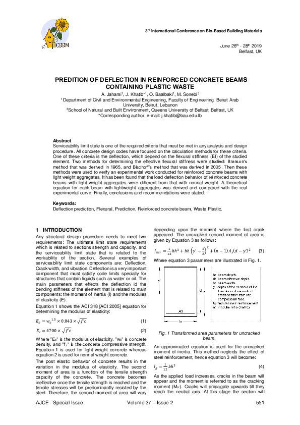 (PDF) Prediction of Deflection in Reinforced Concrete Beams Containing Plastic Waste