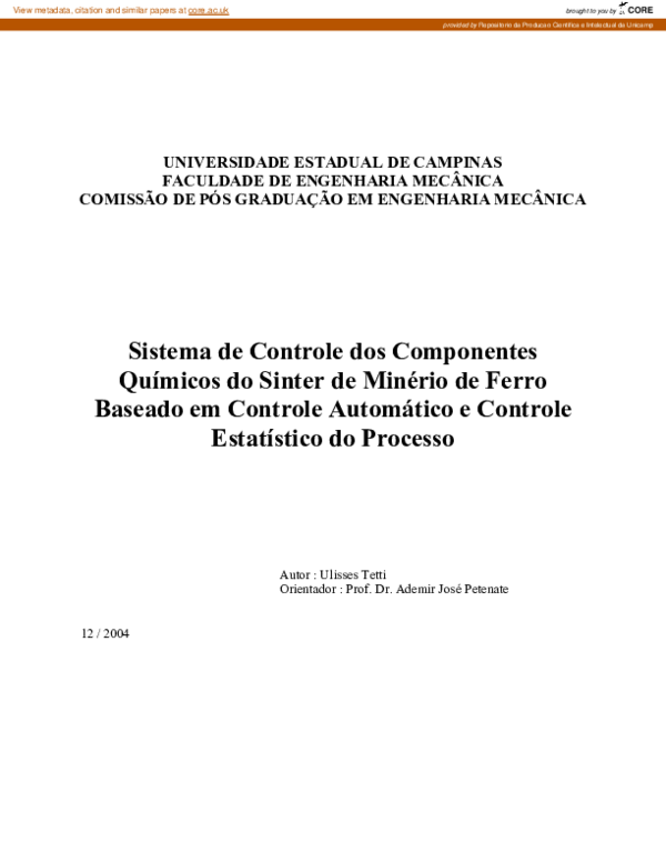 (PDF) Sistema de controle dos componentes quimicos do sinter de minerio ...