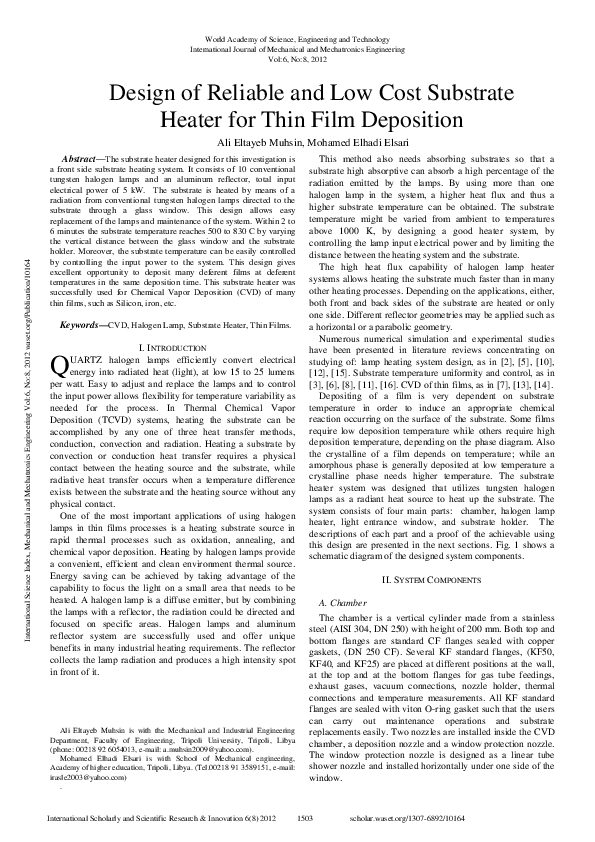 (PDF) Design Of Reliable And Low Cost Substrate Heater For Thin Film ...